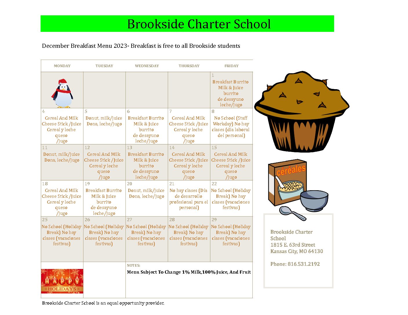 Food Menus - Brookside Charter School